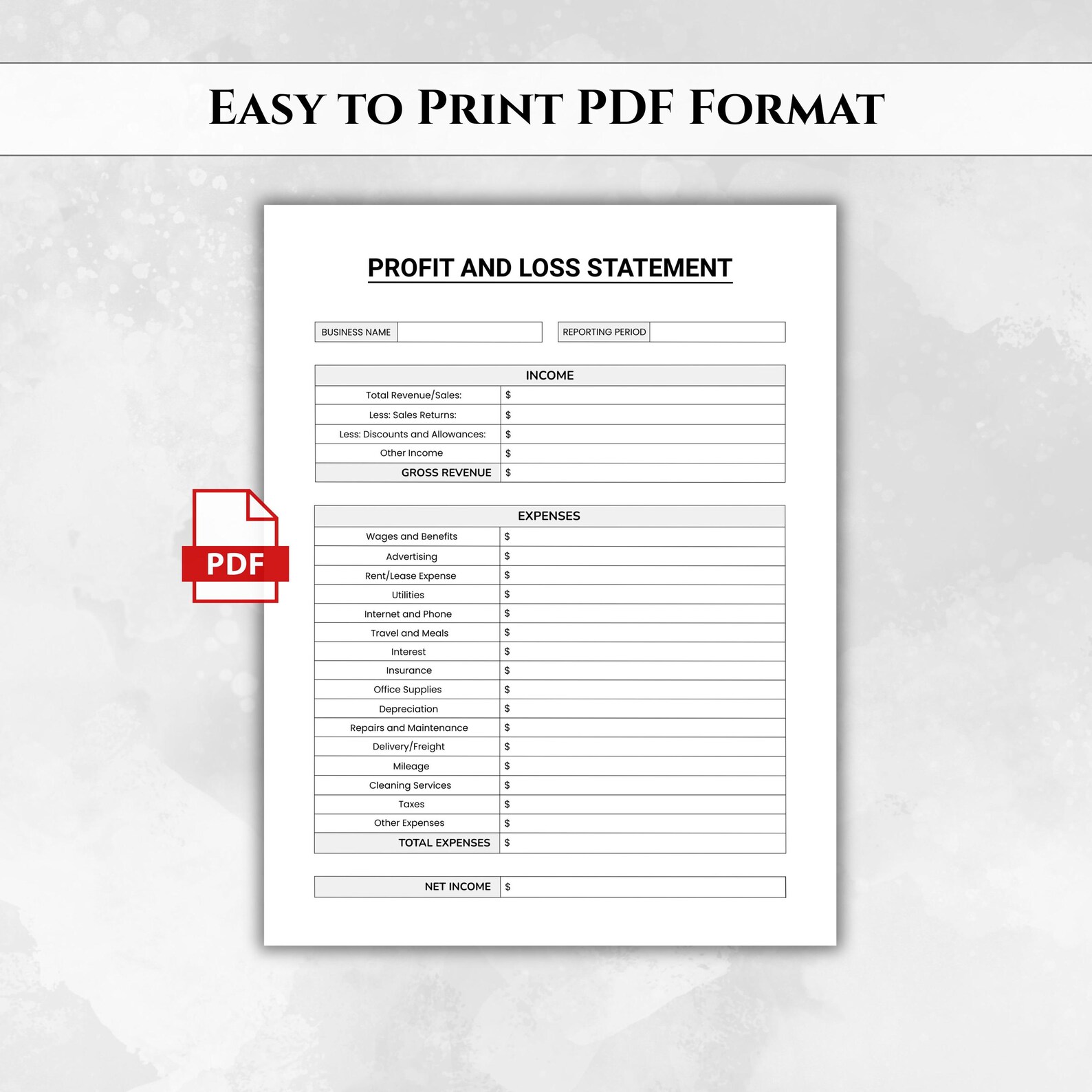 Profit and Loss Statement Template Editable | Small Business Income ...
