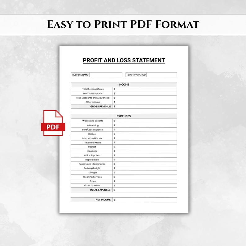 Profit and Loss Statement Template Editable | Small Business Income ...