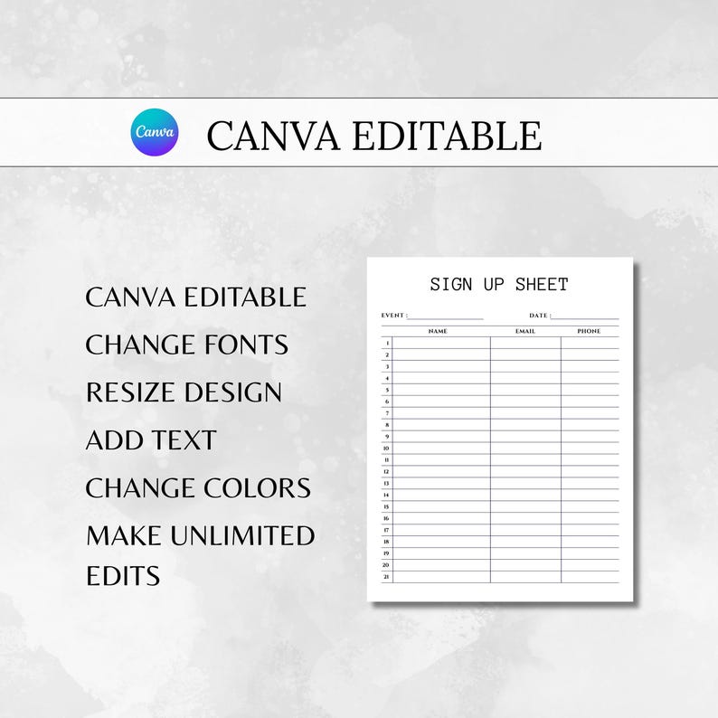 Printable Sign up Sheet Template | Event Sign up Form | Editable Canva ...