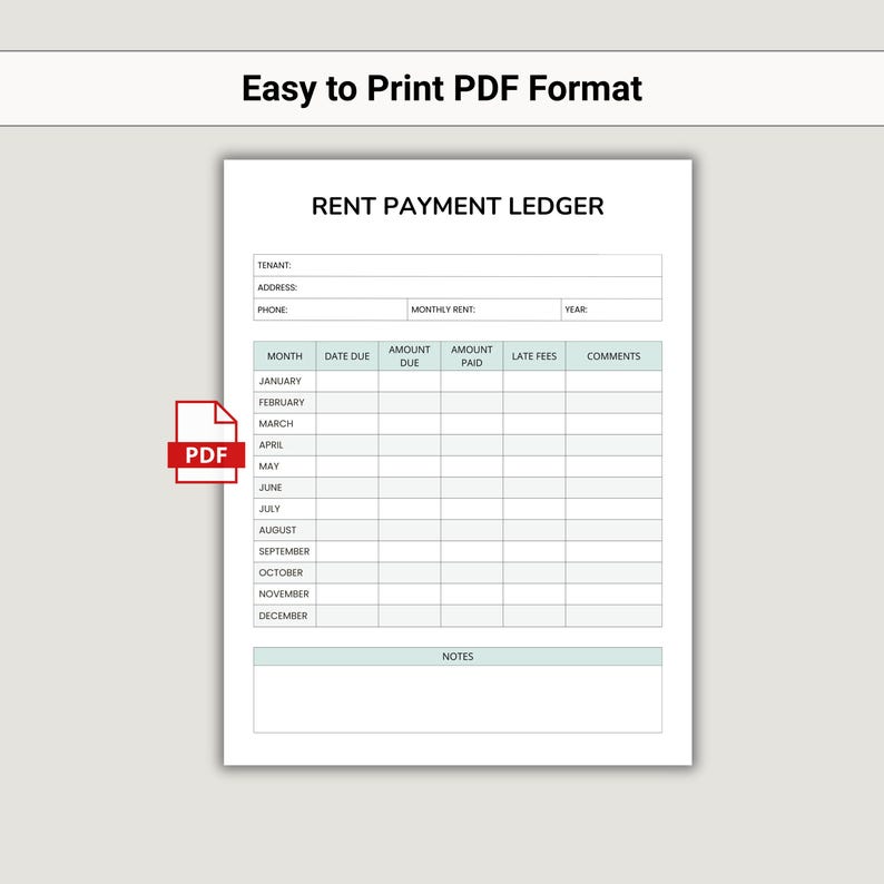 Rent Payment Ledger Printable, Monthly Rent Tracker for Landlords ...