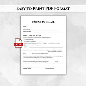 Notice to Vacate Template Printable | Tenant Move Out Notice | Landlord ...