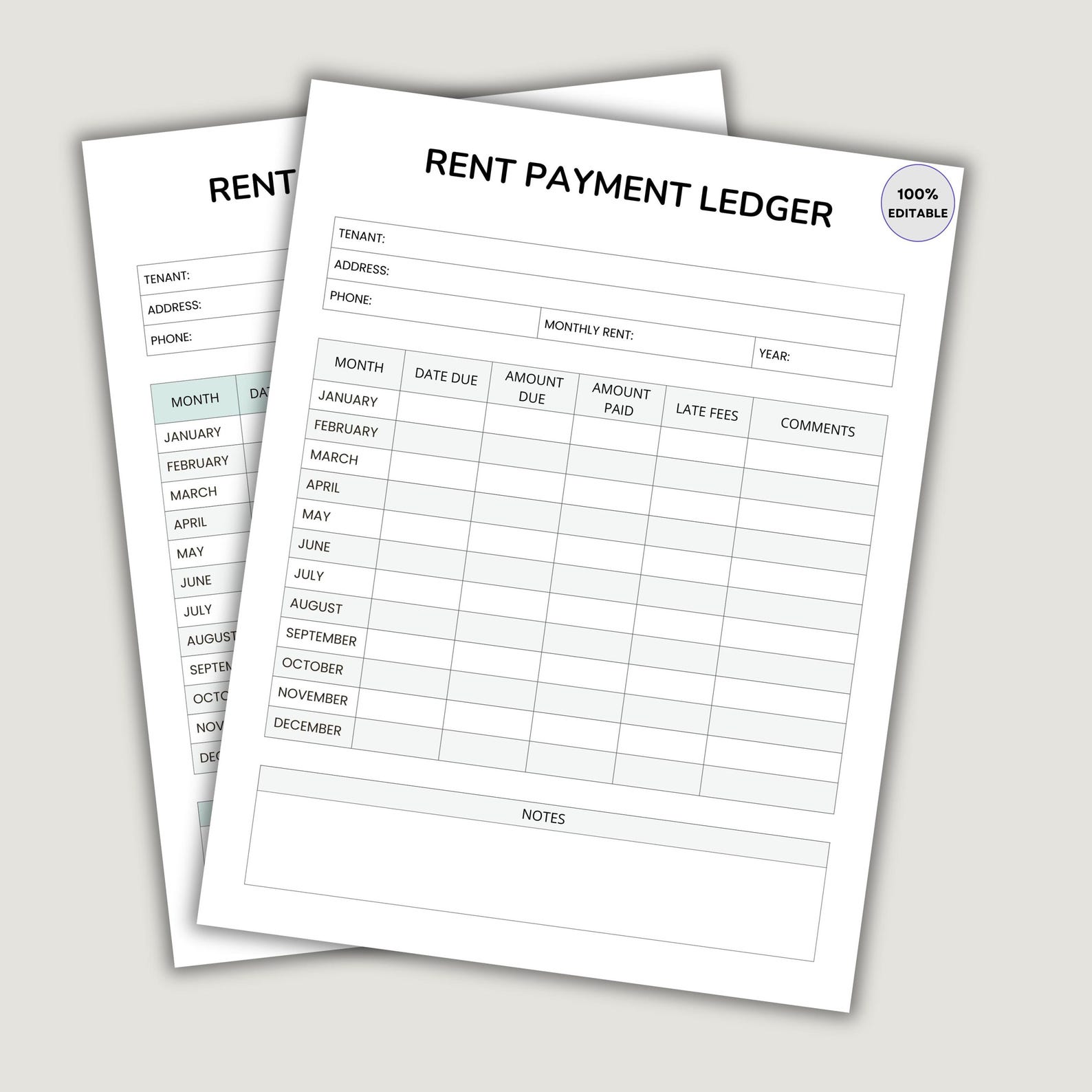 Rent Payment Ledger Printable, Monthly Rent Tracker for Landlords ...