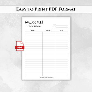 Printable Event Sign in Sheet | Welcome Please Sign in Template ...