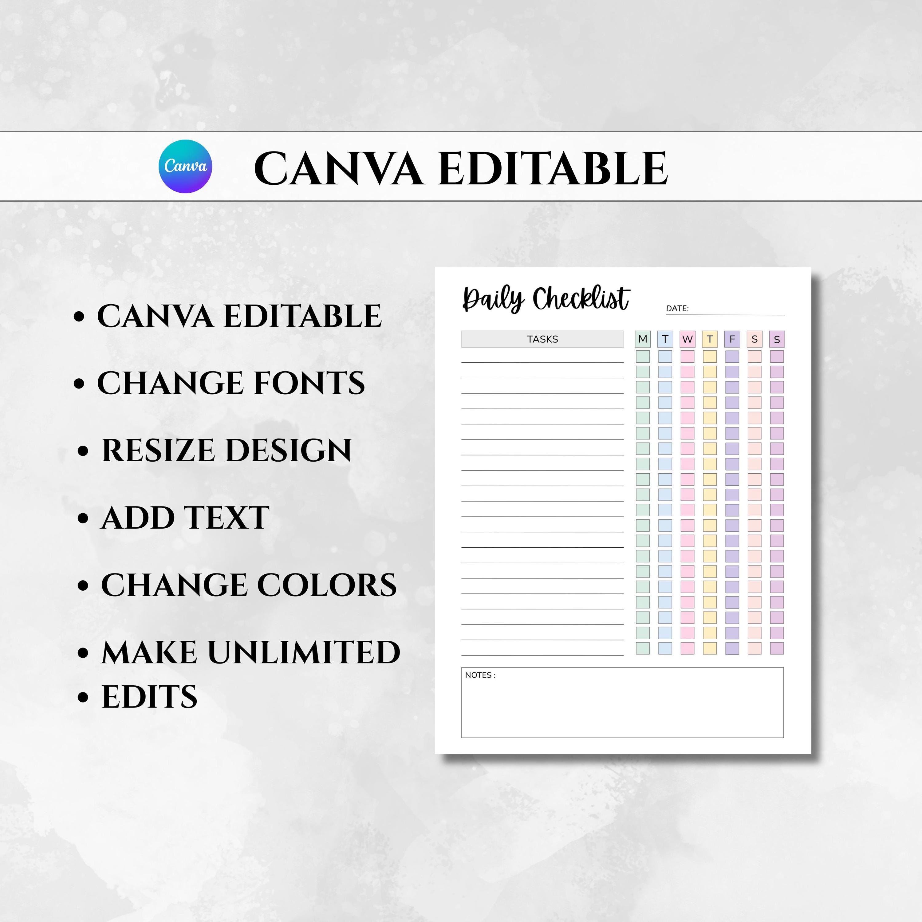 Daily Checklist Printable PDF | Editable Task List Planner | Weekly ...