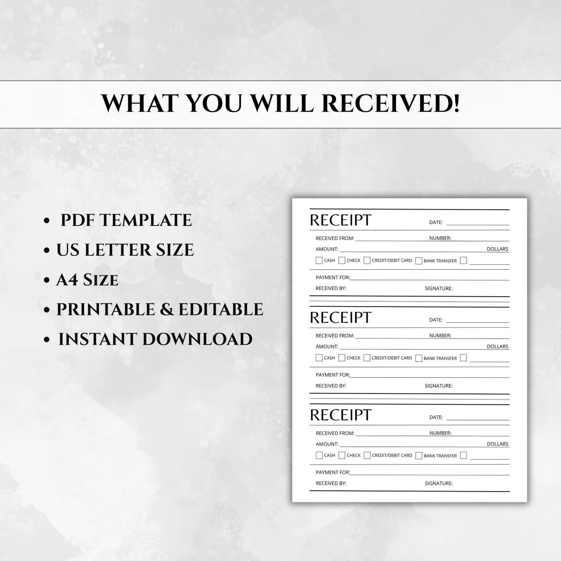 Editable Receipt Template, Customer Receipt, Rent Receipt , Minimalist ...