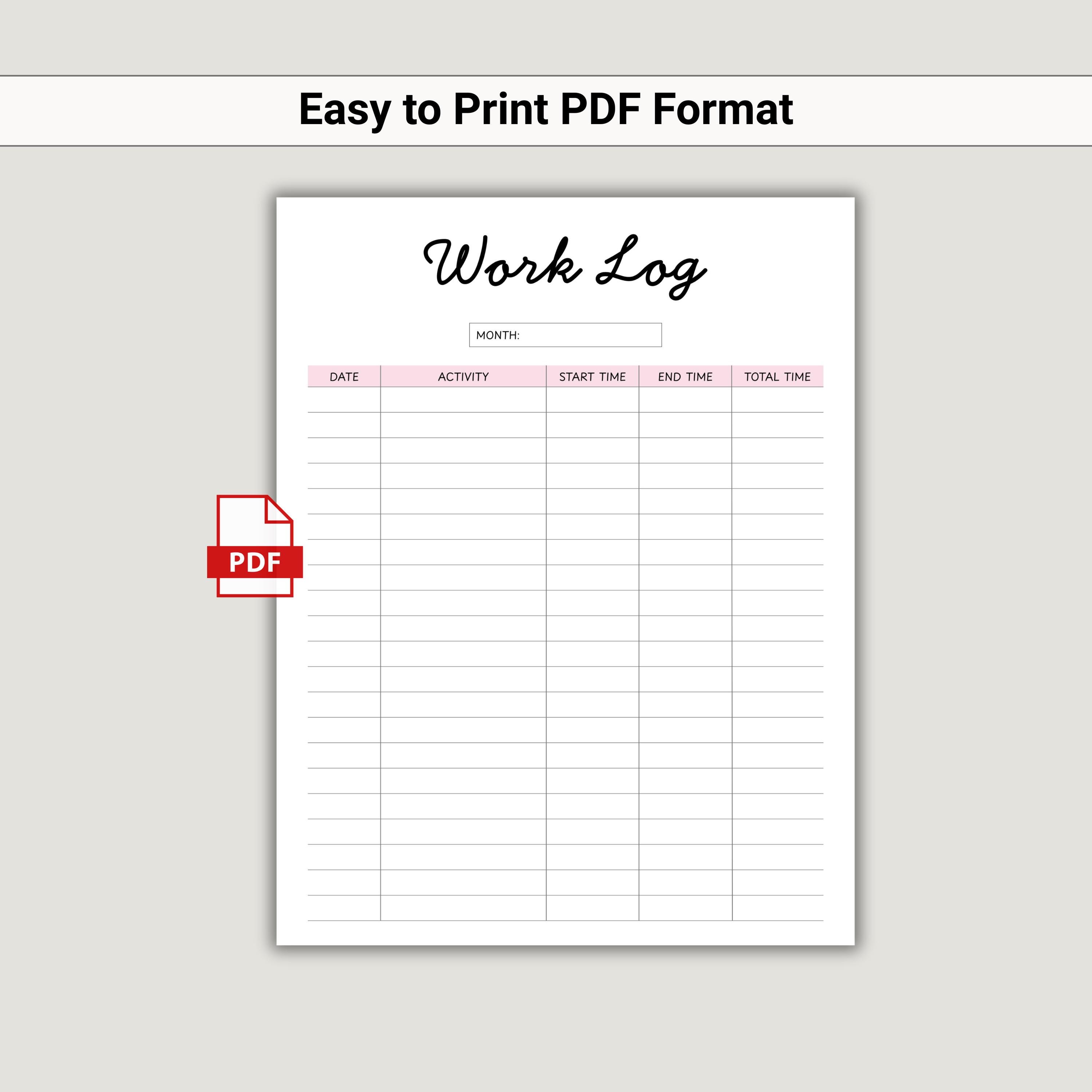 Work Log Template | Employee Daily Work Record Sheet | Job Task Tracker ...