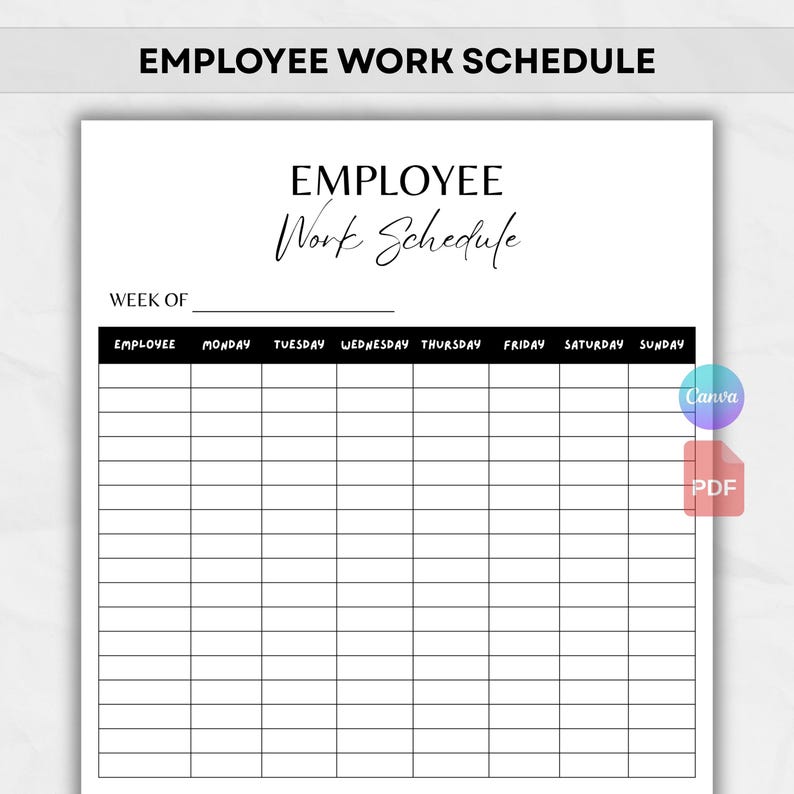 Employee Work Schedule Printable, Employee Weekly Time Sheet, Employee ...