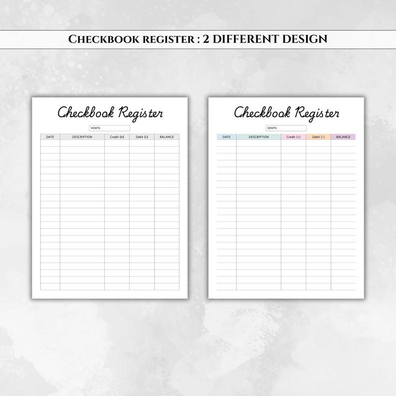 Editable Checkbook Register Printable | Check Register PDF | Expense ...
