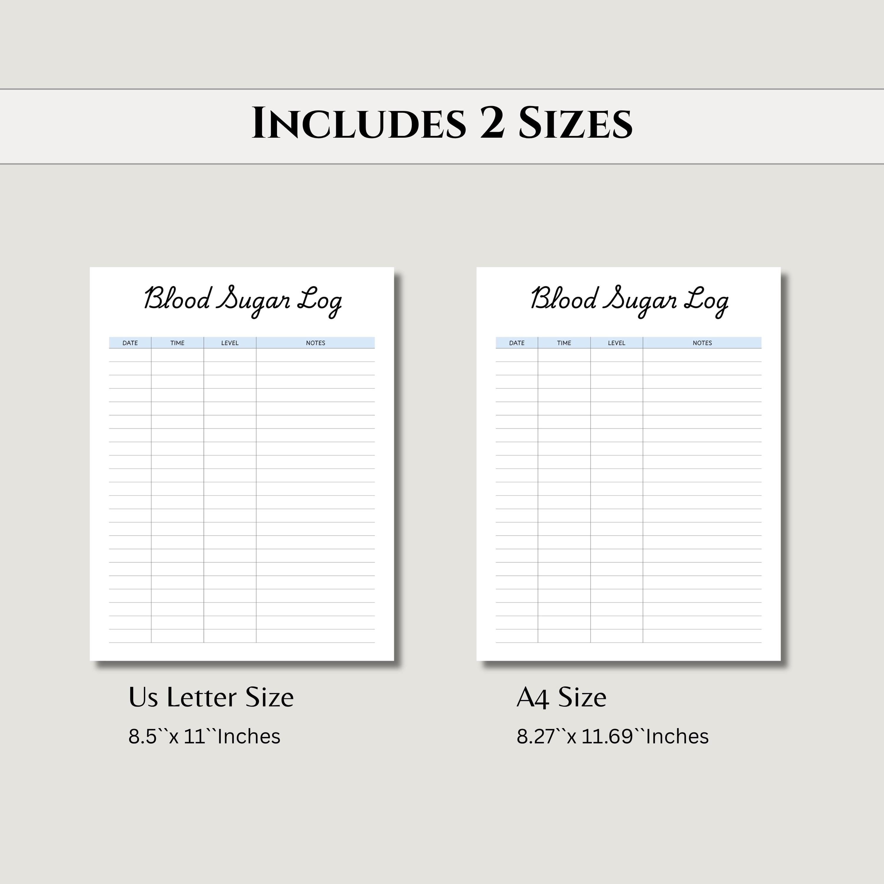 Blood Sugar Log Printable, Diabetes Tracker, Glucose Log Sheet ...
