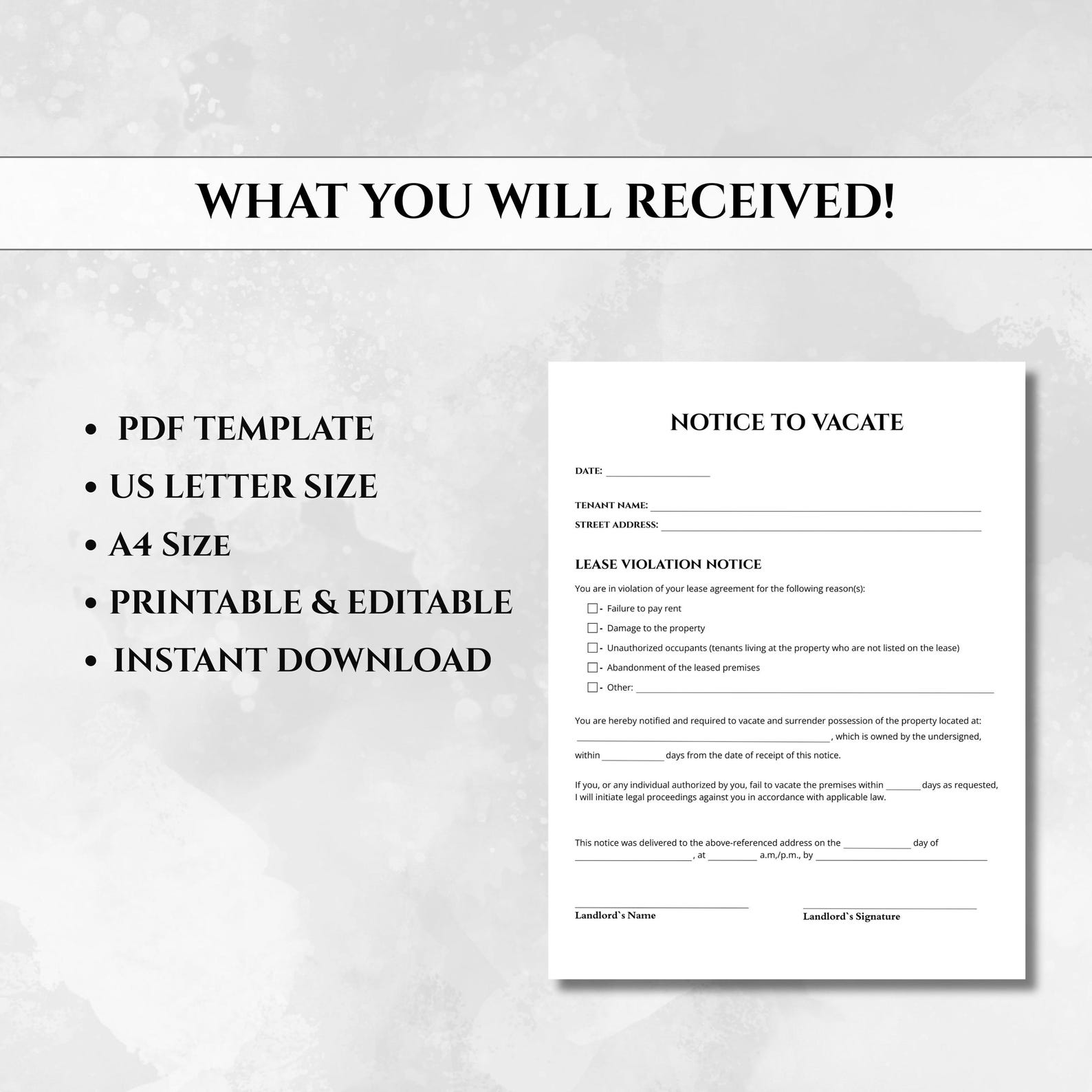 Notice to Vacate Template Printable | Tenant Move Out Notice | Landlord ...
