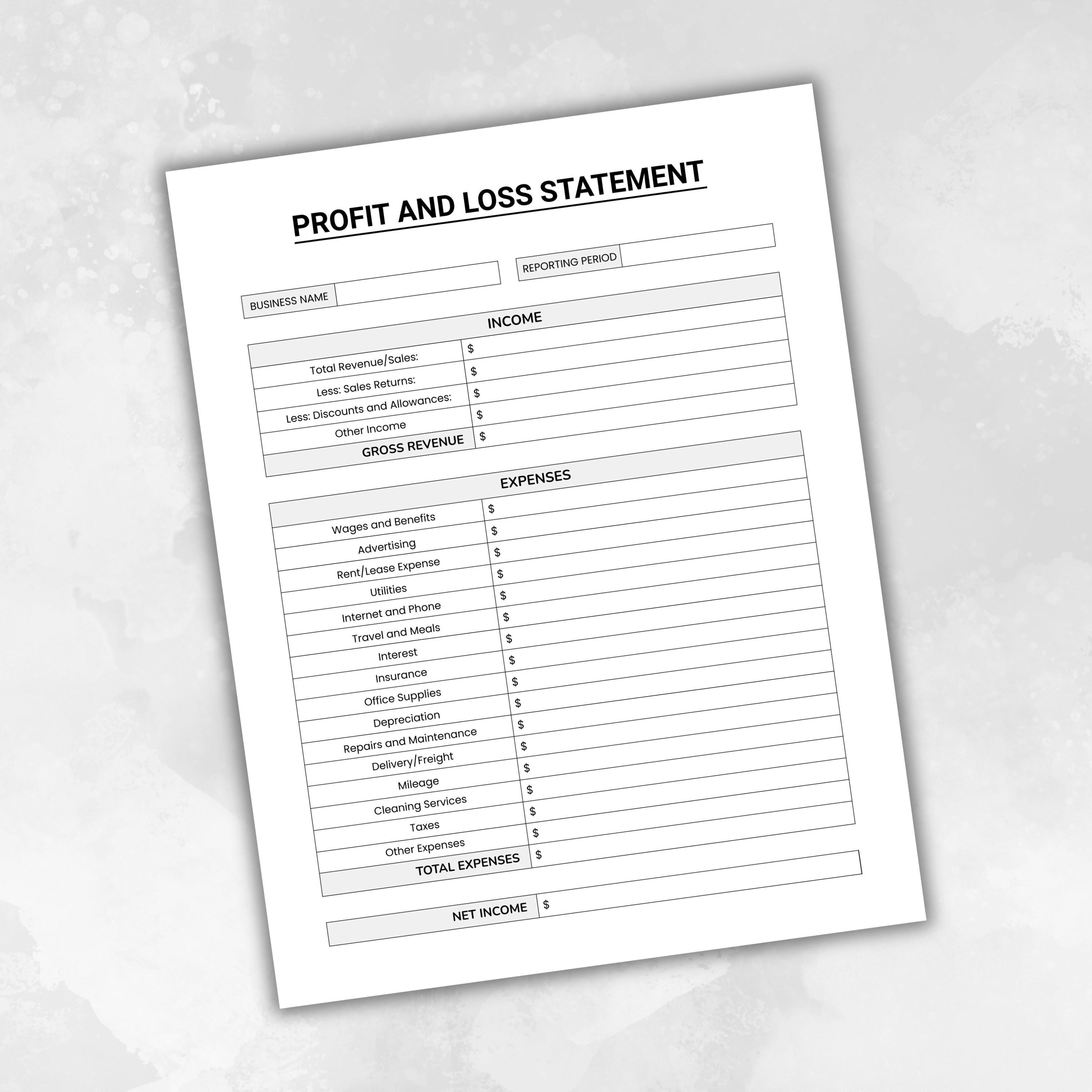 Profit and Loss Statement Template Editable | Small Business Income ...