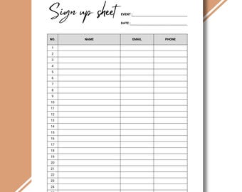 Editable Sign up Sheet Template, Printable Sign in Sheet Bundle ...
