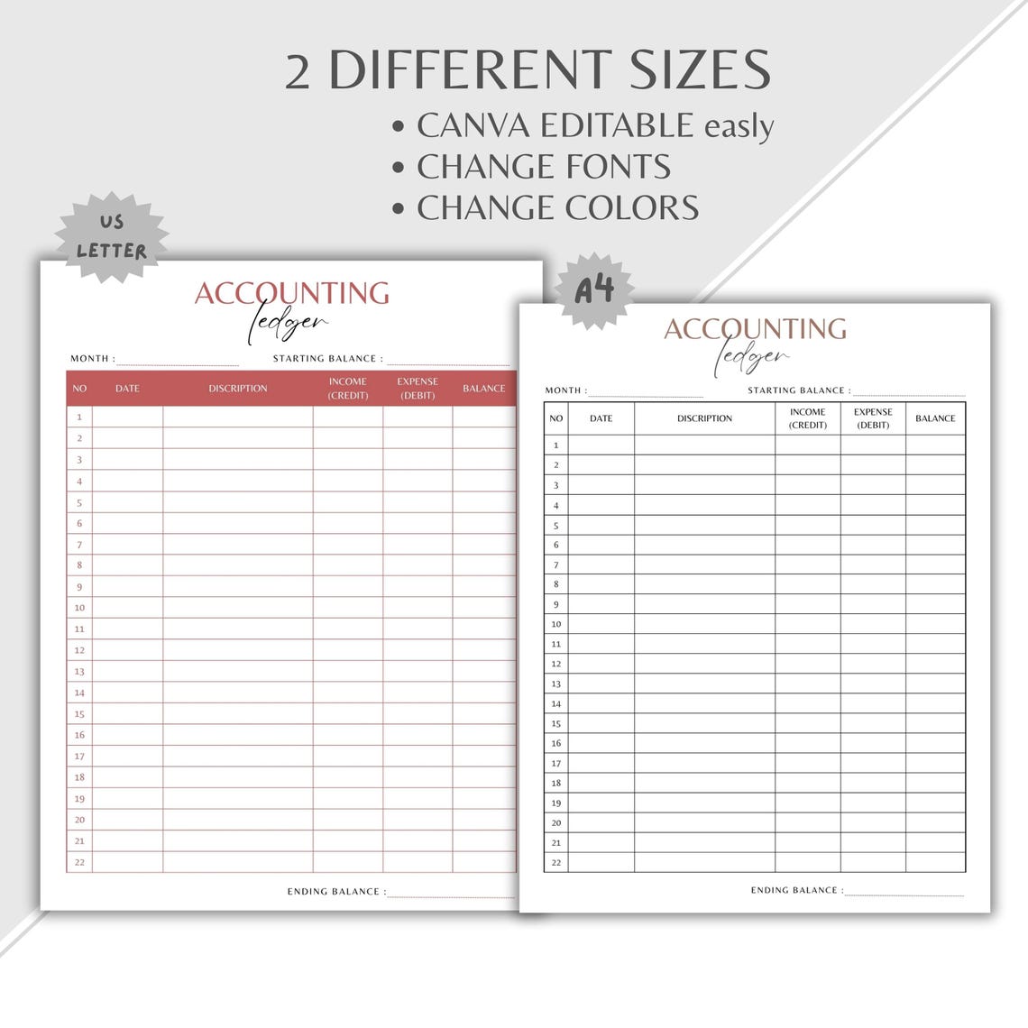 Accounting Ledger, Printable Accounting Ledger, Log for Credits and ...