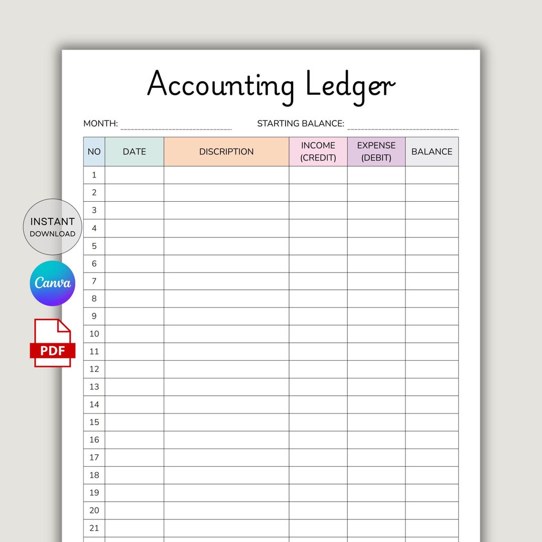 Accounting Ledger Template | Bookkeeping Record Sheet & Expense Tracker ...