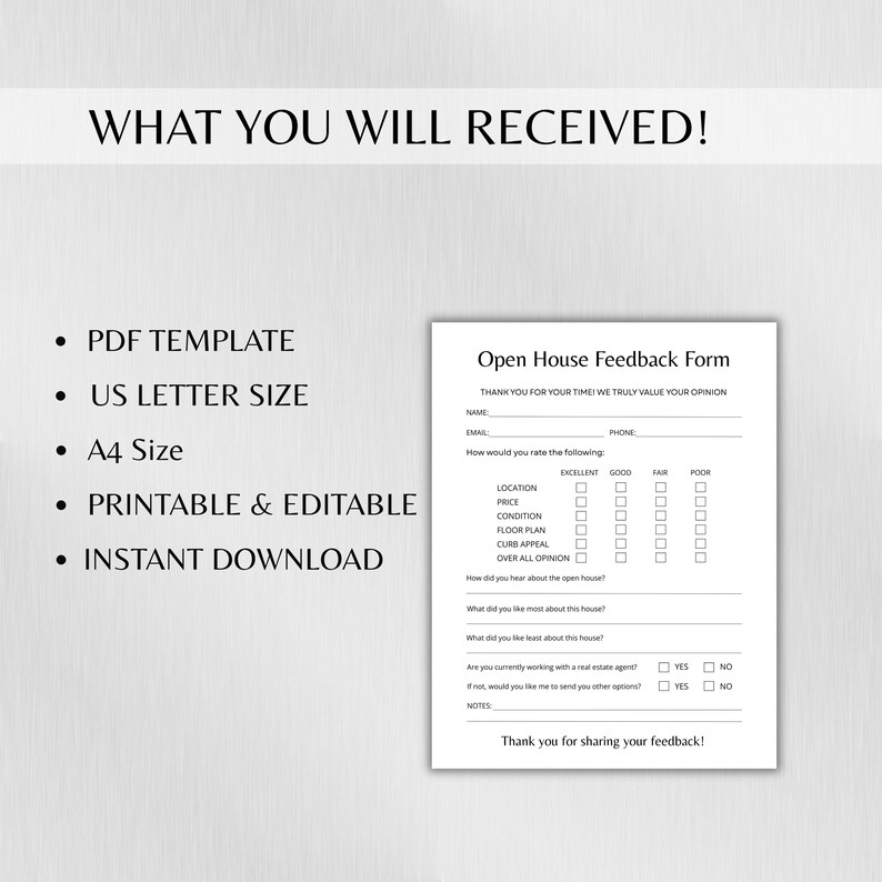 Open House Feedback Form Printable | Real Estate Feedback Sheet ...