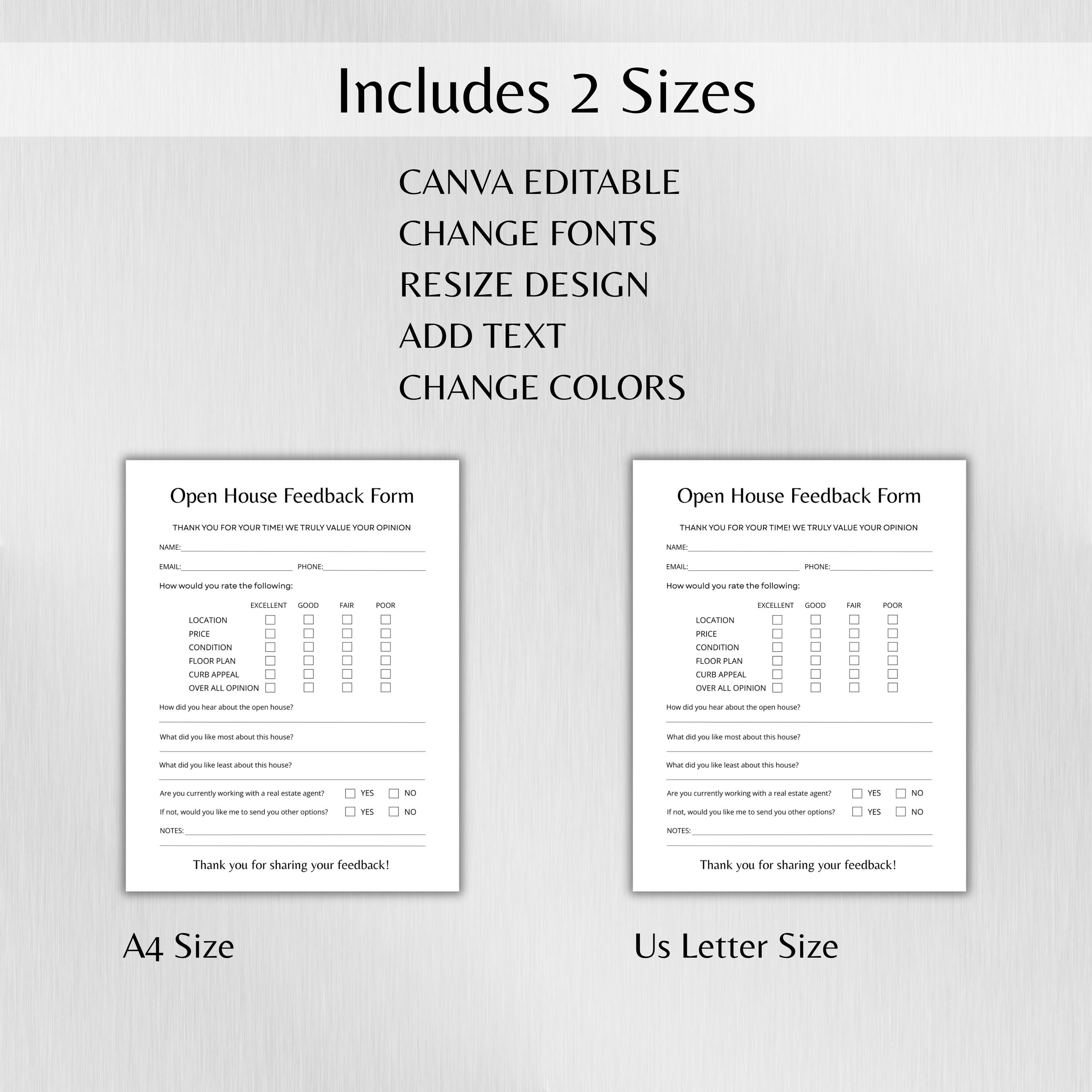 Open House Feedback Form Printable | Real Estate Feedback Sheet ...