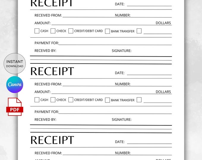 Editable Receipt Template, Simple Business Receipt, Sales Receipt for ...