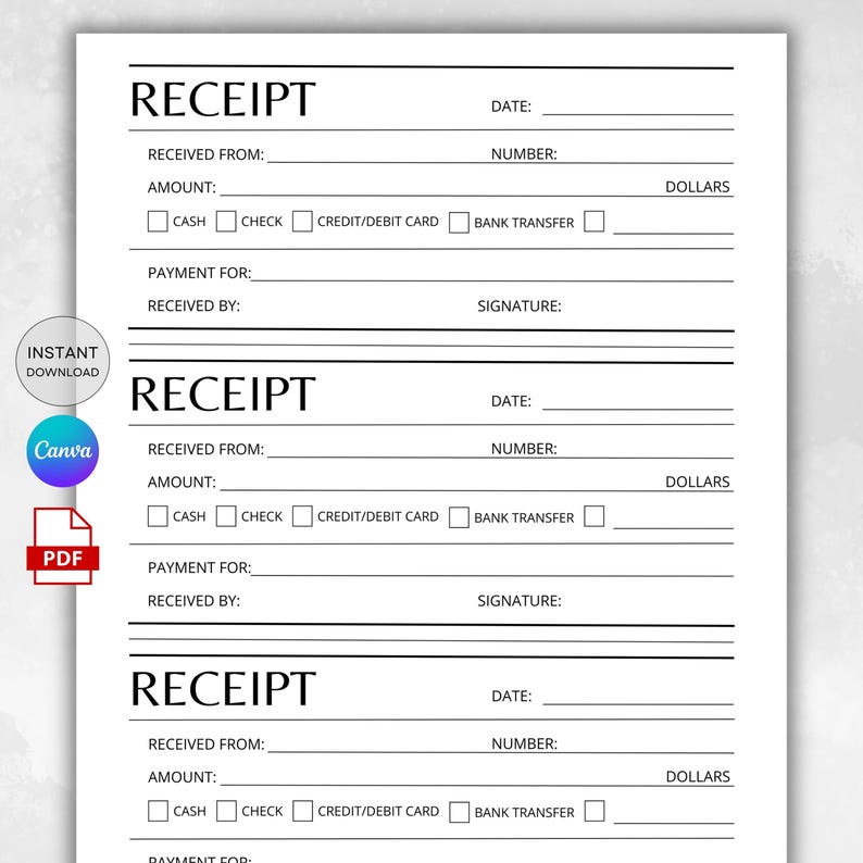 Editable Receipt Template, Customer Receipt, Rent Receipt , Minimalist ...
