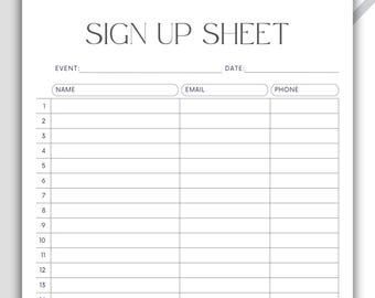 Editable Sign up Sheet Template, Printable Sign in Sheet Bundle ...