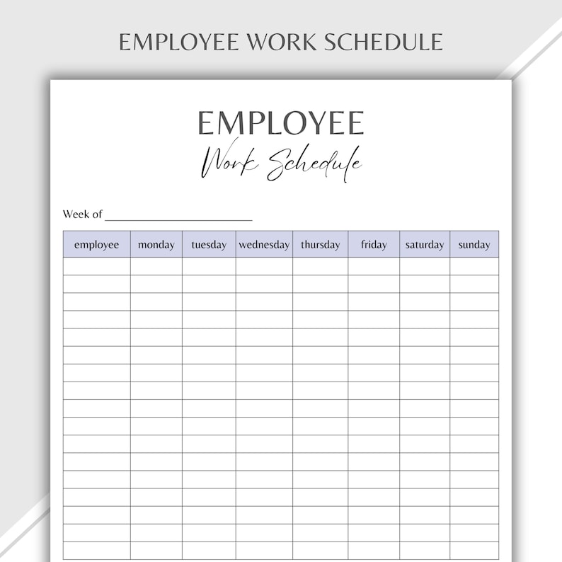 Employee Work Schedule Printable. Work Schedule Tracker. Editable Time ...