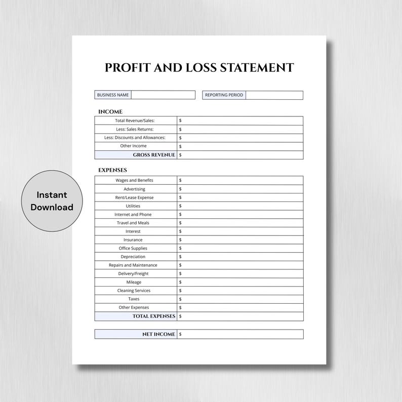 Profit and Loss Statement Template | Small Business Income Expense ...