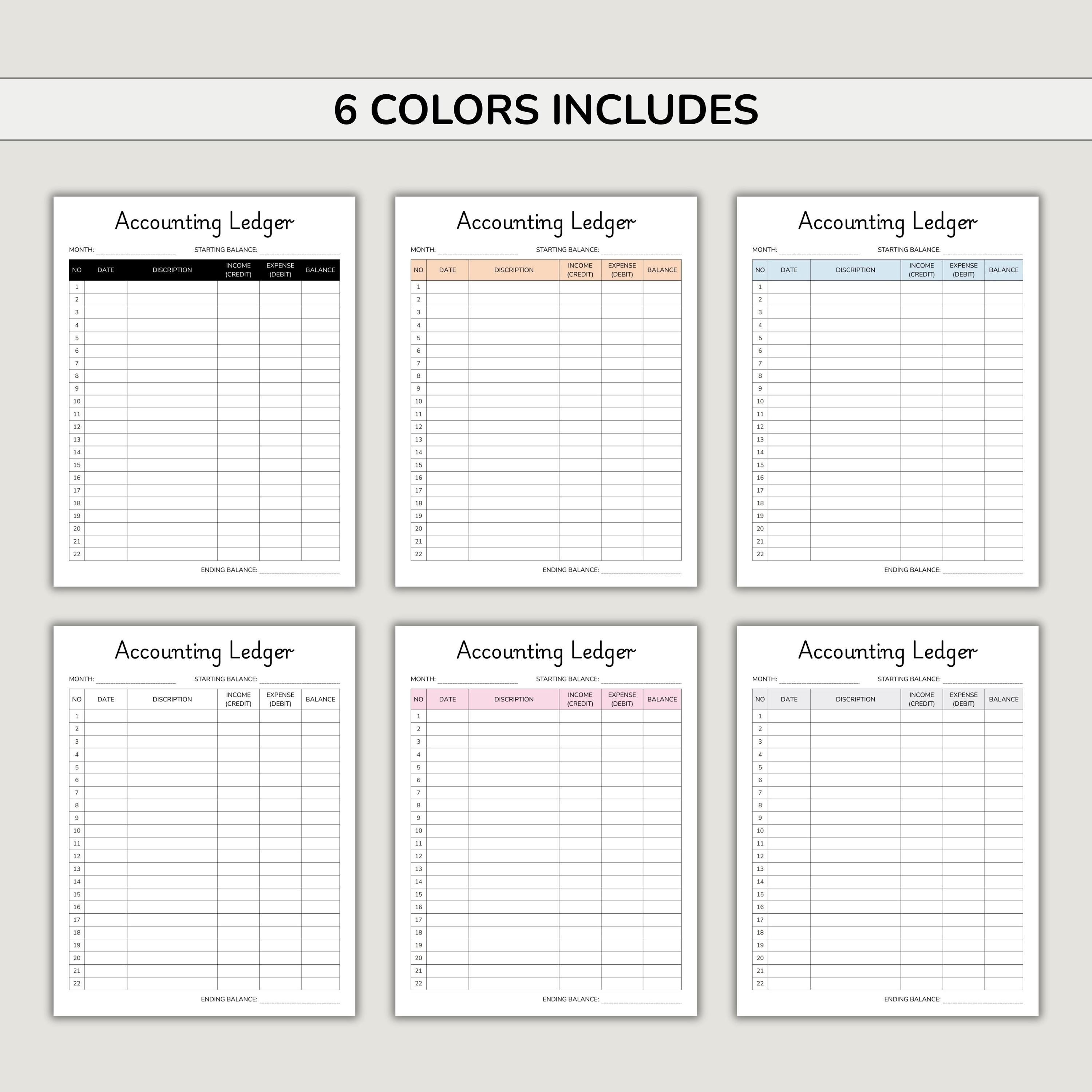 Accounting Ledger Template | Bookkeeping Record Sheet & Expense Tracker ...