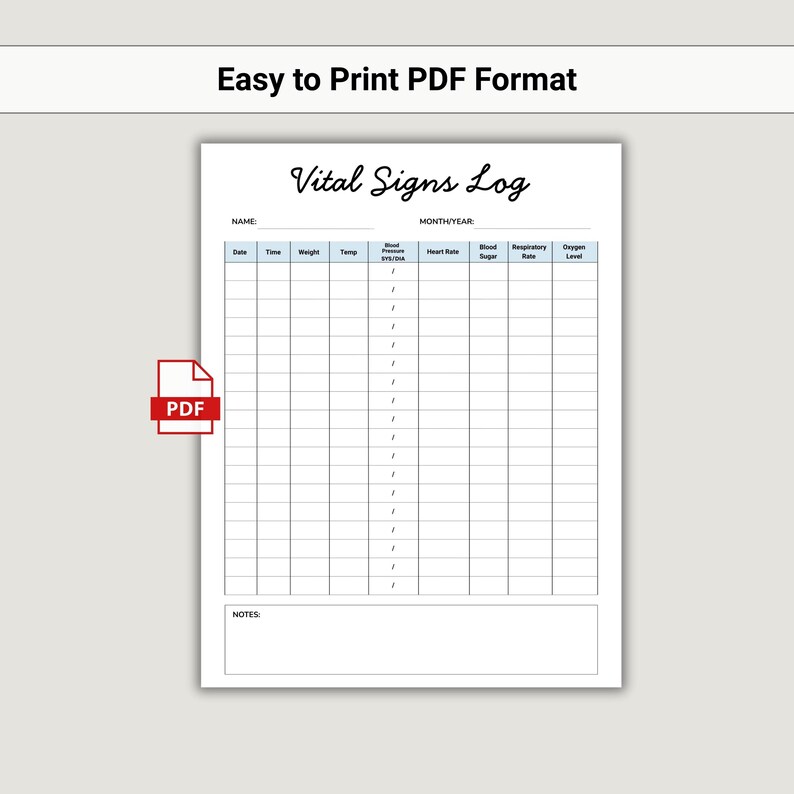 Vital Signs Log Template, Blood Pressure & Heart Rate Tracker, Nursing ...