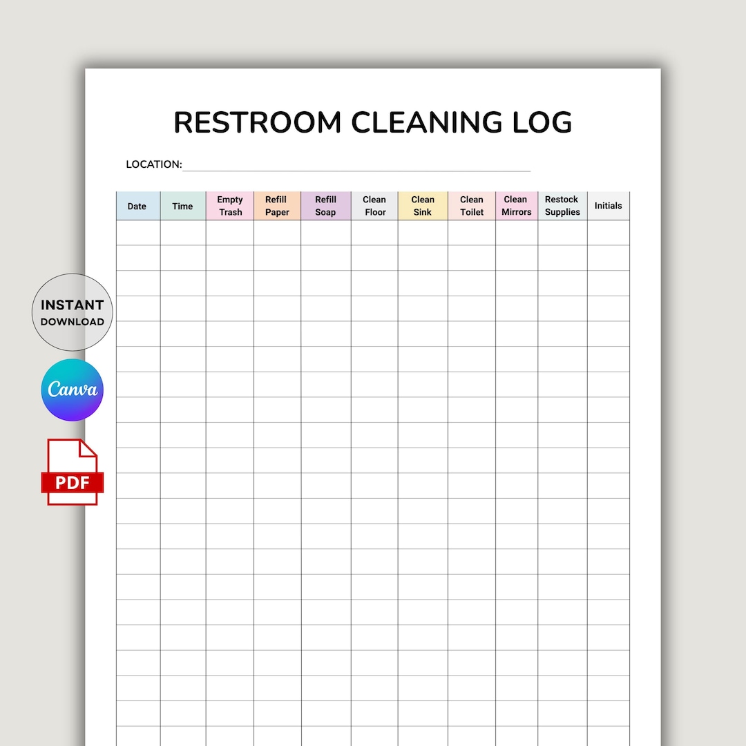Restroom Cleaning Log Sheet | Bathroom Cleaning Checklist | Editable ...