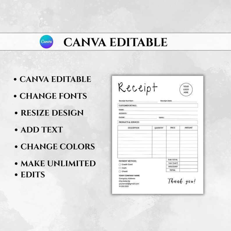 Editable Receipt Template | Printable Receipt Template | Canva Receipt ...