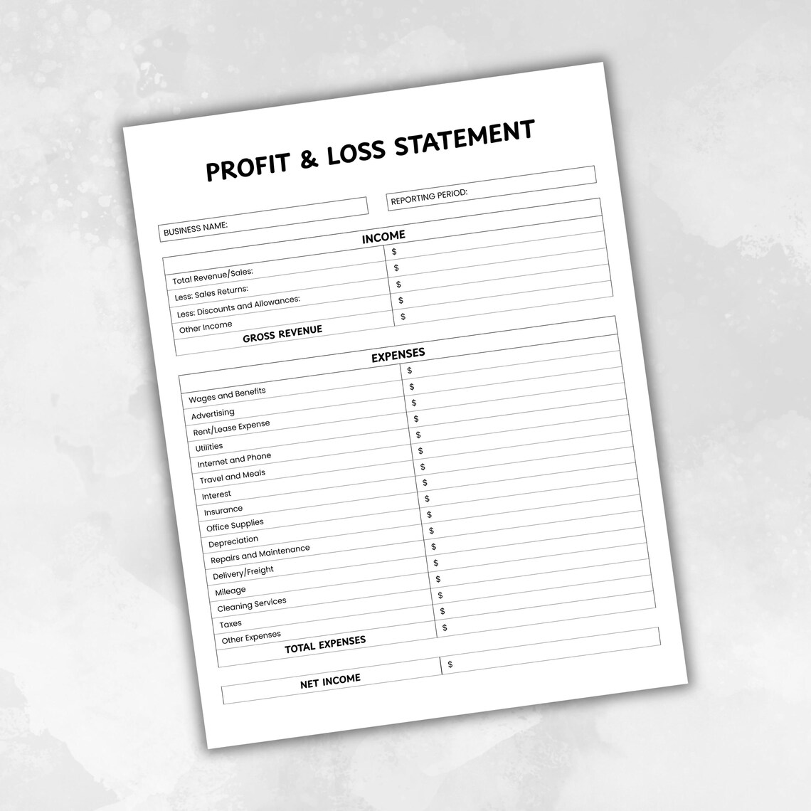 Profit and Loss Statement Template, P&L Spreadsheet, Small Business ...