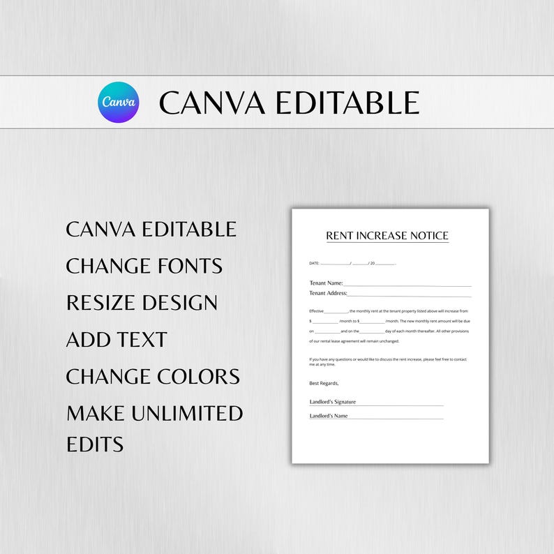 Rental Increase Notice. Printable Rental Increase Letter. Editable ...