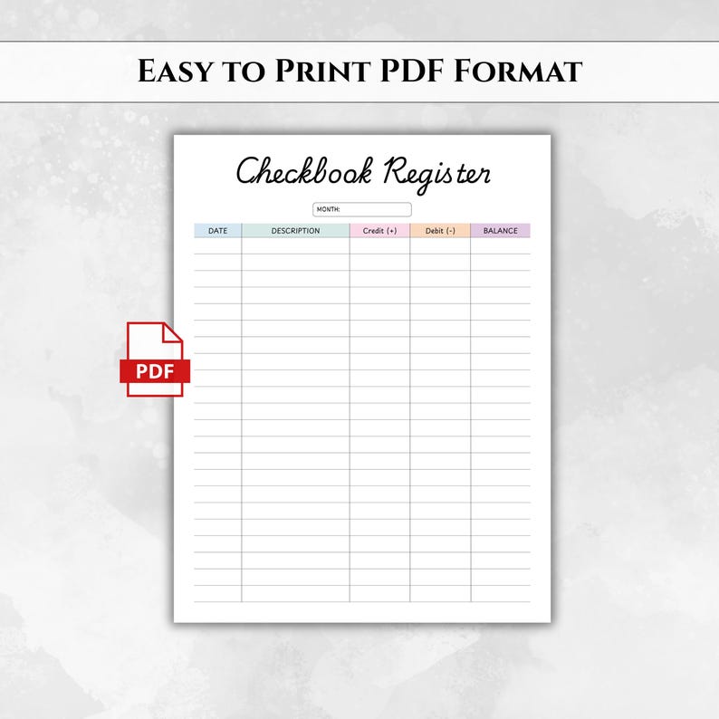Editable Checkbook Register Printable | Check Register PDF | Expense ...