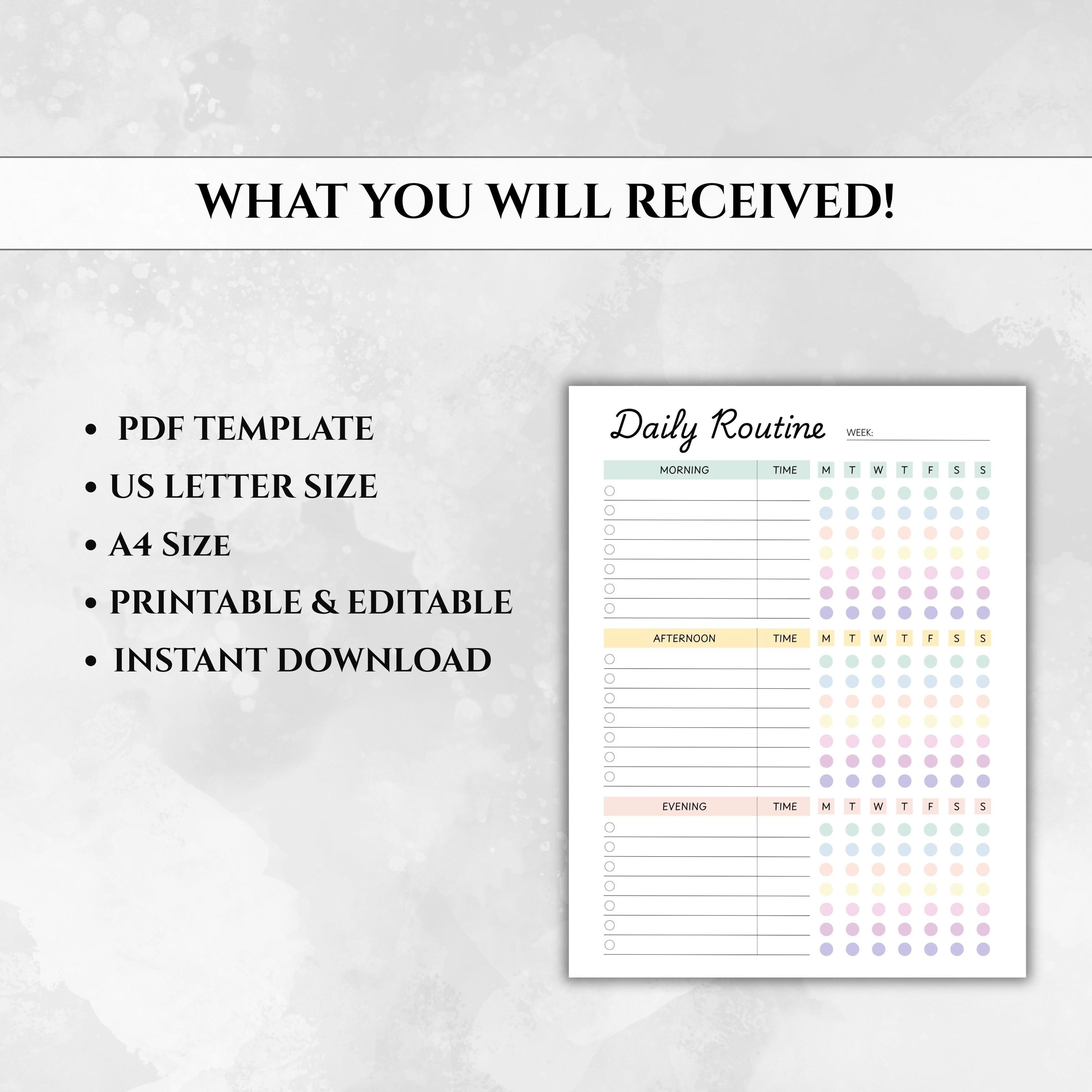Daily Routine Planner Canva Template Editable | Habit Tracker Printable ...