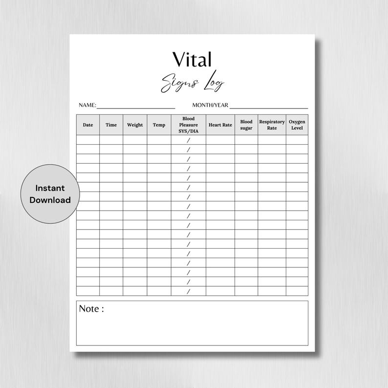 Editable Vital Signs Log. Vital Signs Template. Vital Sign Chart. Blood ...