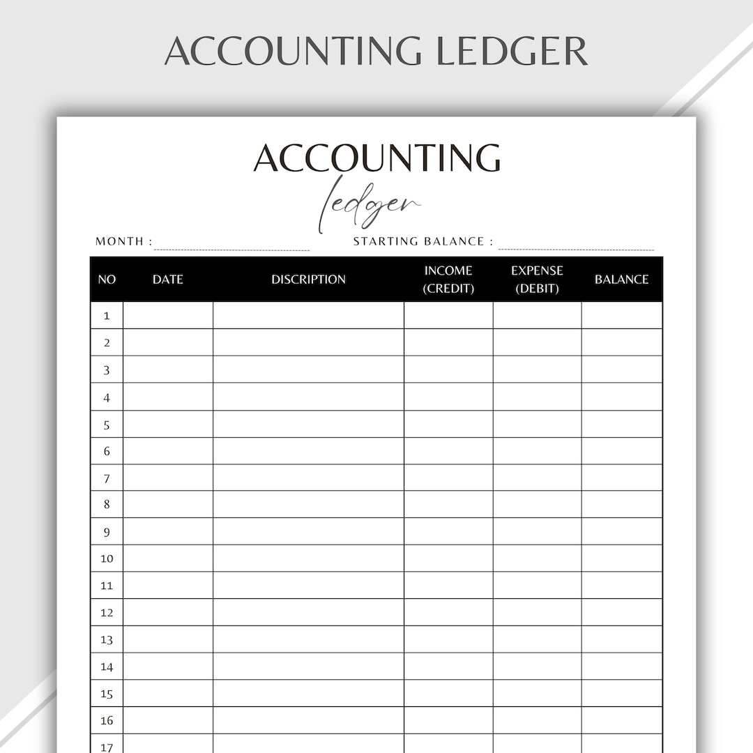 Accounting Ledger, Printable Accounting Ledger, Log for Credits and ...