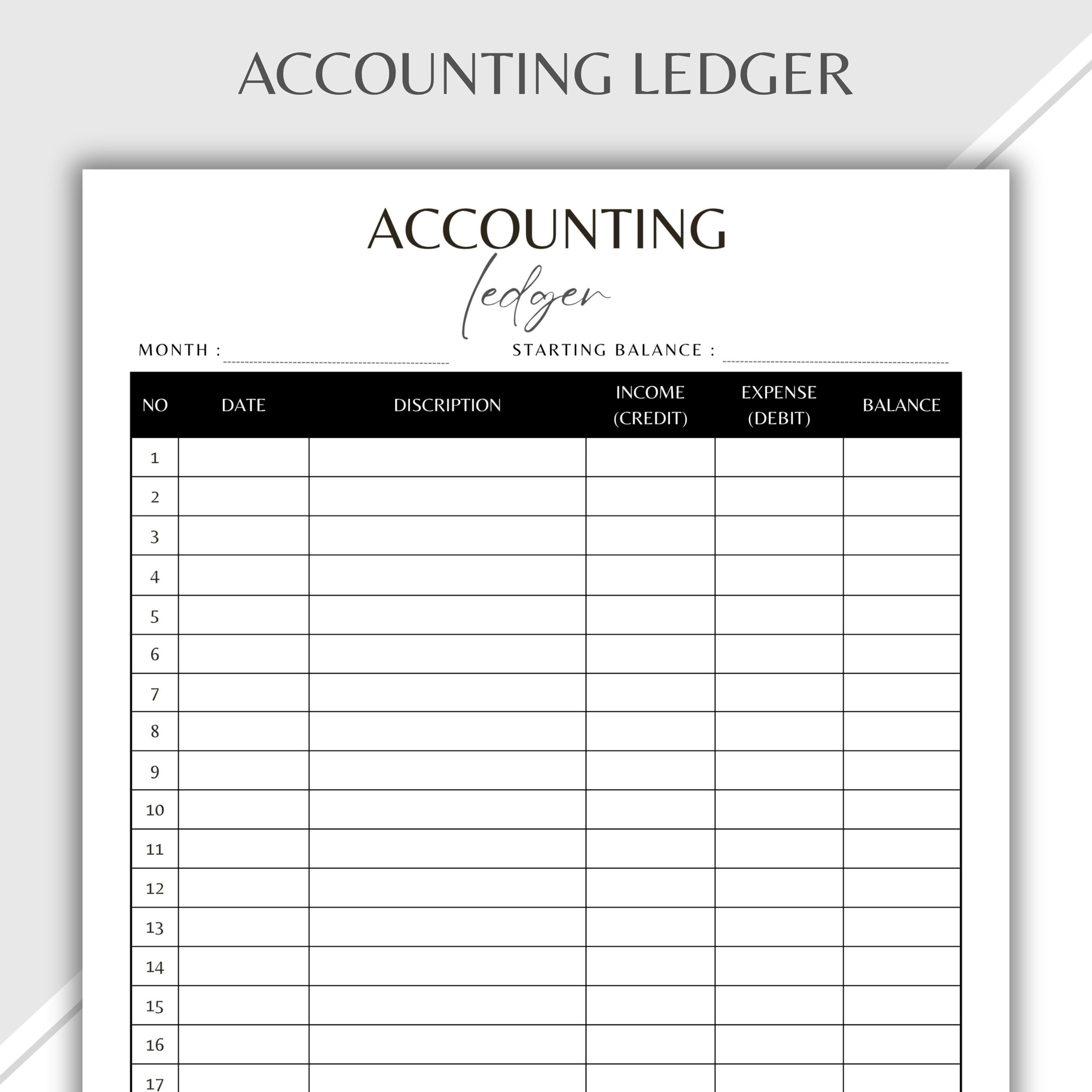 Accounting Ledger, Printable Accounting Ledger, Log for Credits and ...
