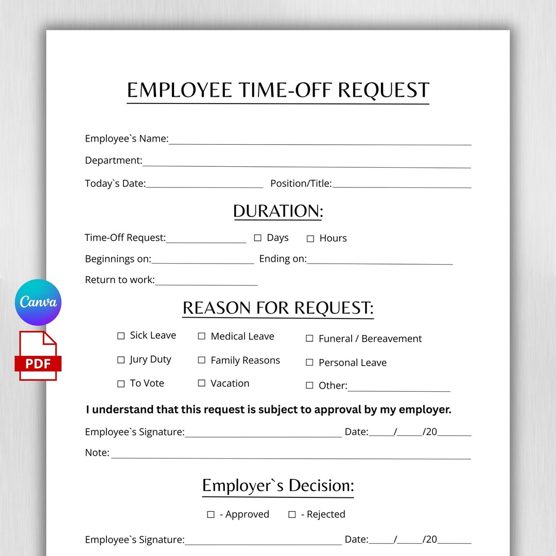 Employee Time-off Request Template. Editable Vacation Request Form ...
