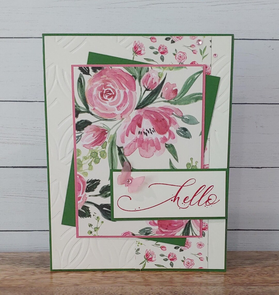 Feminine Hello Card, Handmade Thinking of You Card, Hello Card With ...