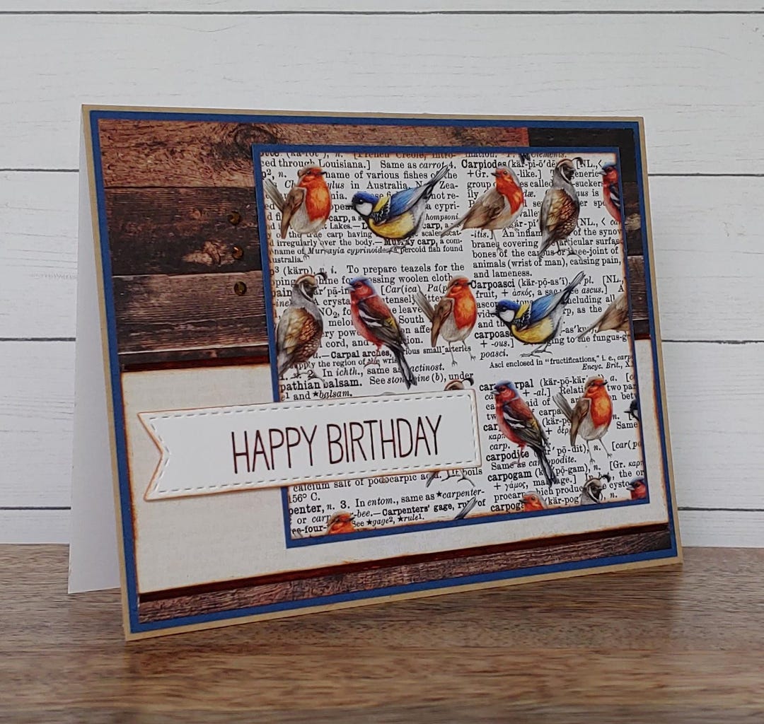 Birthday Card With Birds, Handmade Birthday Card, Nature Theme Birthday ...