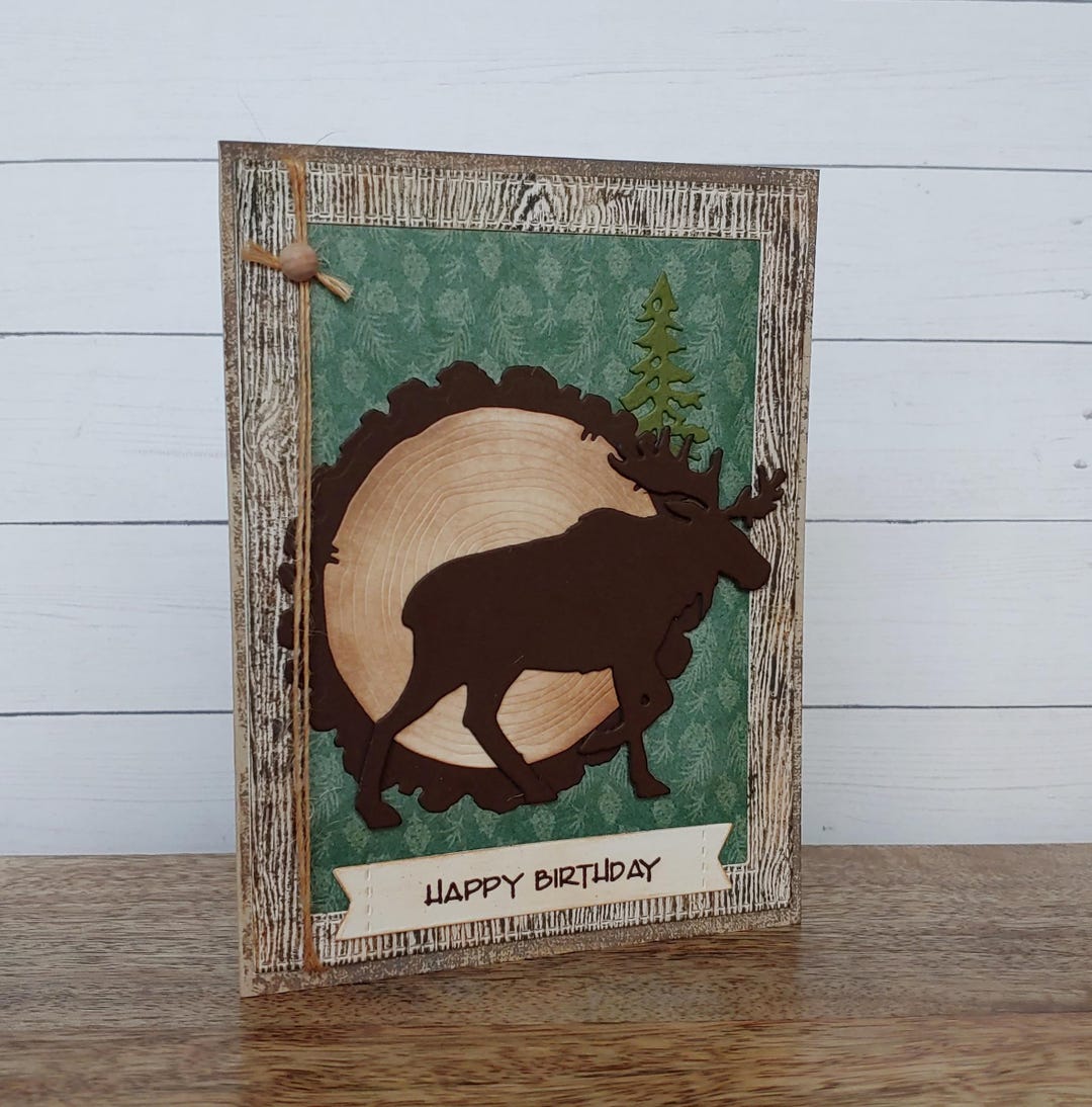 Moose Birthday Card, Handmade Card, Woodland Birthday Card, Rustic ...
