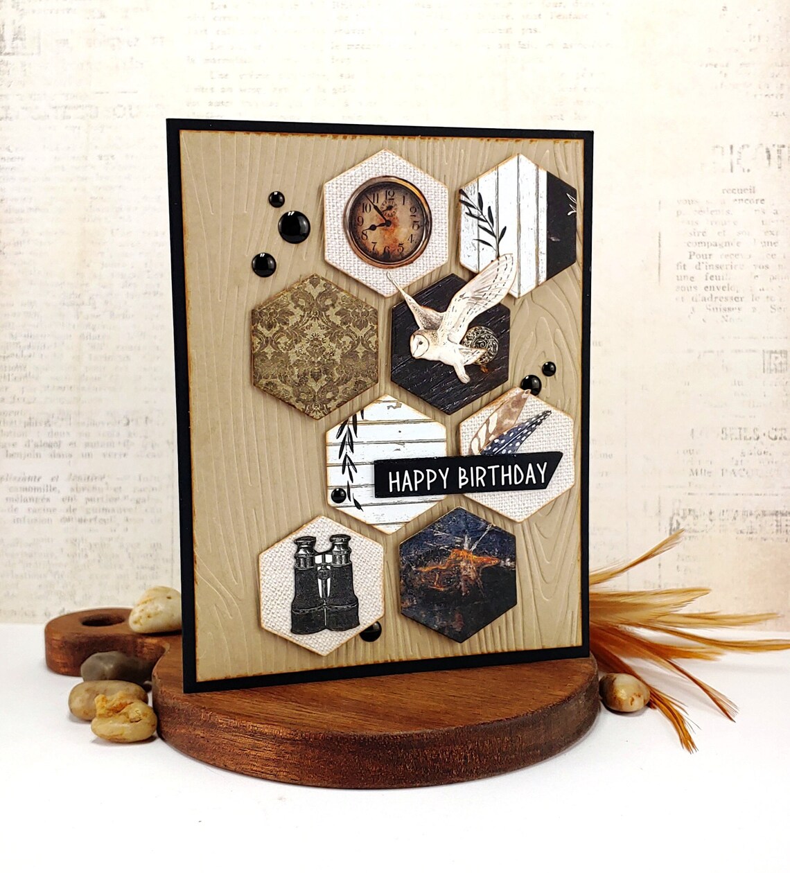 Masculine Birthday Card With Barn Owl, Rustic Birthday Card for Him ...