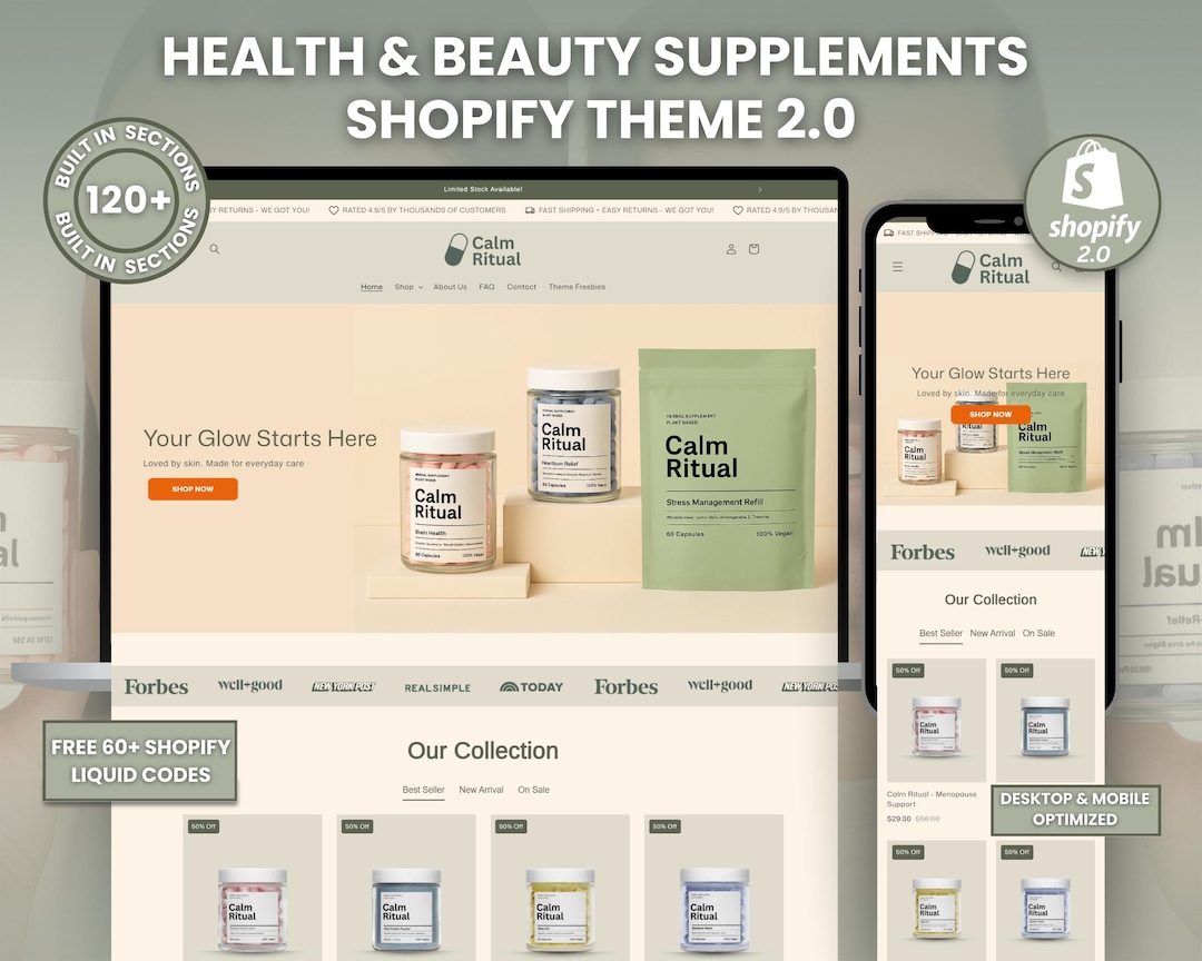 Health & Beauty Supplement Shopify 2.0 Theme, Landing Page Minimalist ...