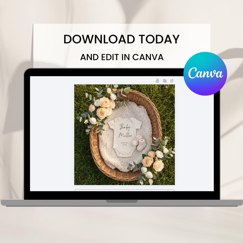 Spring Minimal Baby Girl Announcement Digital Template : Editable Canva ...