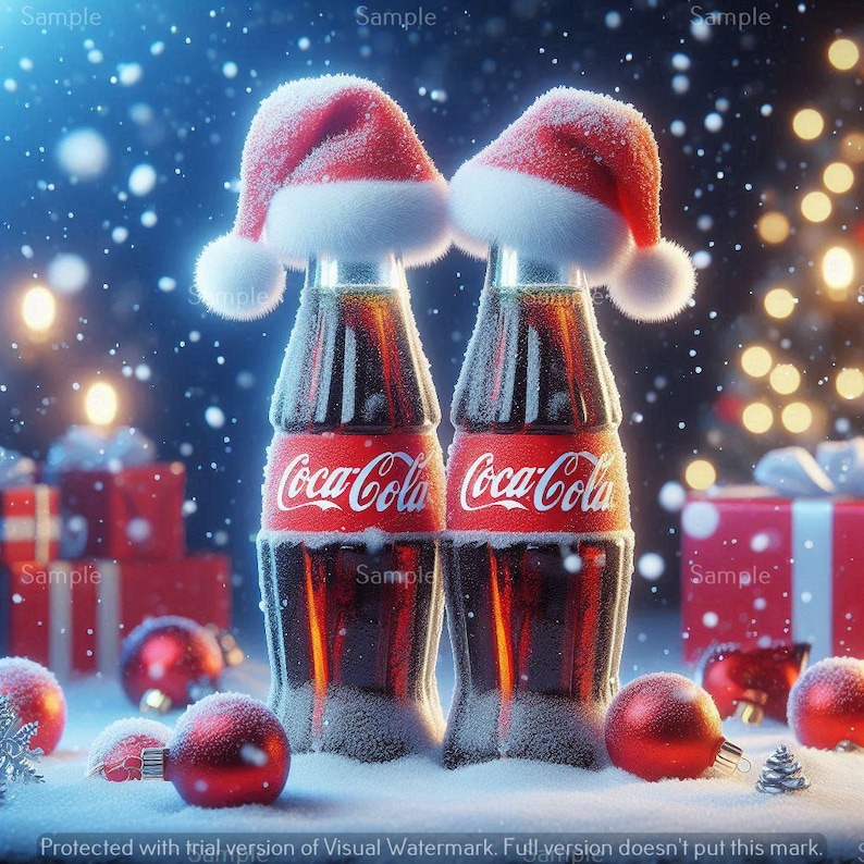 Botellas de Coca Cola con gorros de Papá Noel, Navidad, invierno, imagen digital, archivo .PNG ...