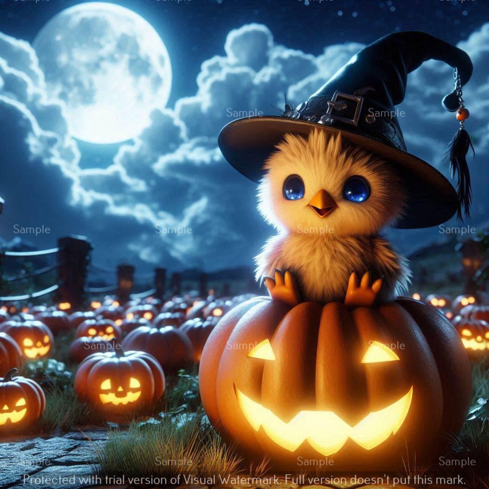Halloween, Final Fantasy, Chocobo Sitting on a Pumpkin, Digital Image ...