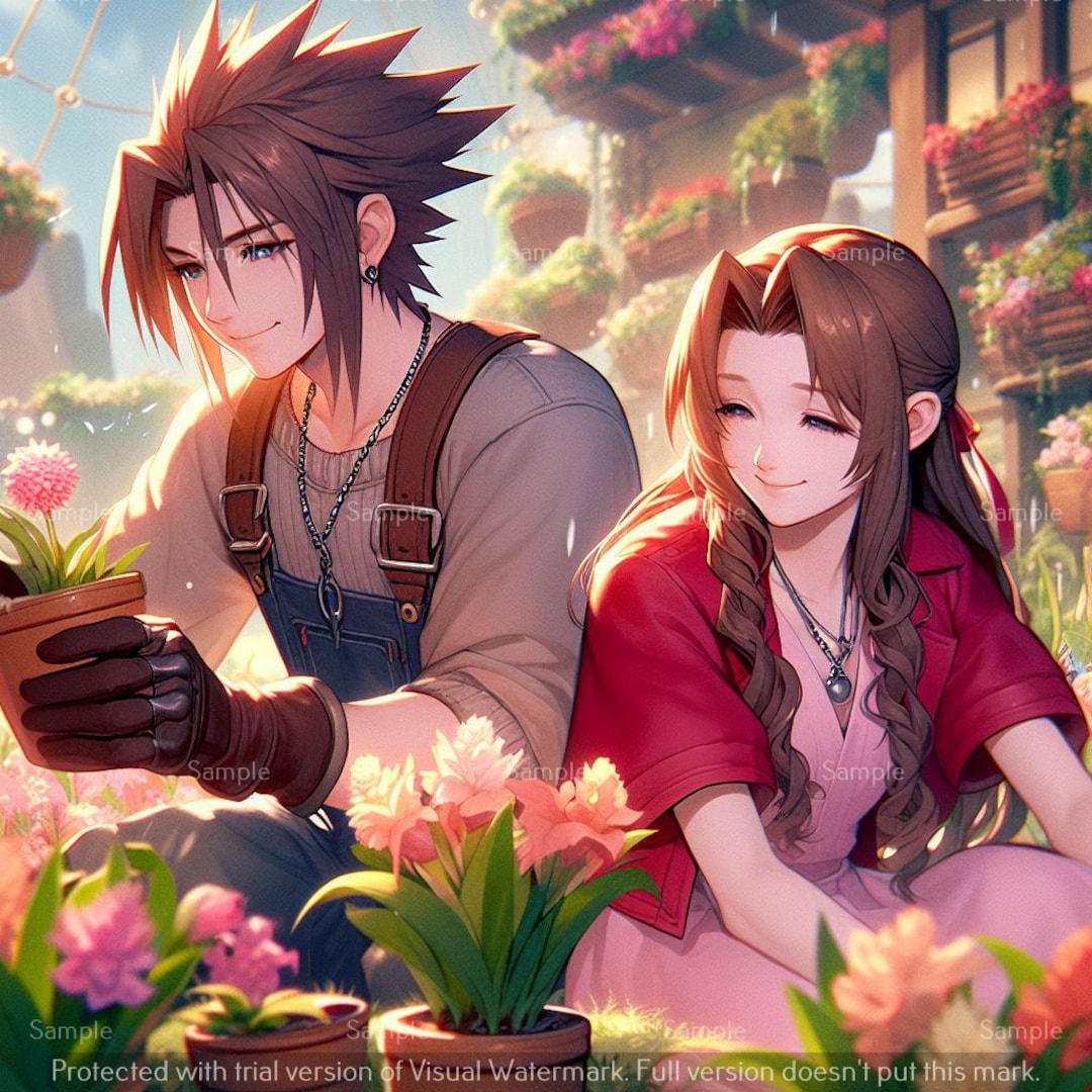 Final Fantasy 7, Zack and Aerith Planting Flowers, Digital Images, .PNG ...