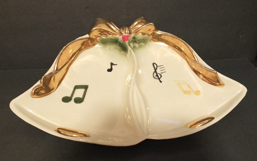 Vintage American Bisque Christmas Bell Serving Dish Musical Note Bell ...