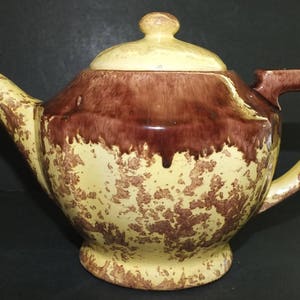 Gonder Ceramic Arts Pottery Teapot Set Yellow With Brown Drip & Sponge ...