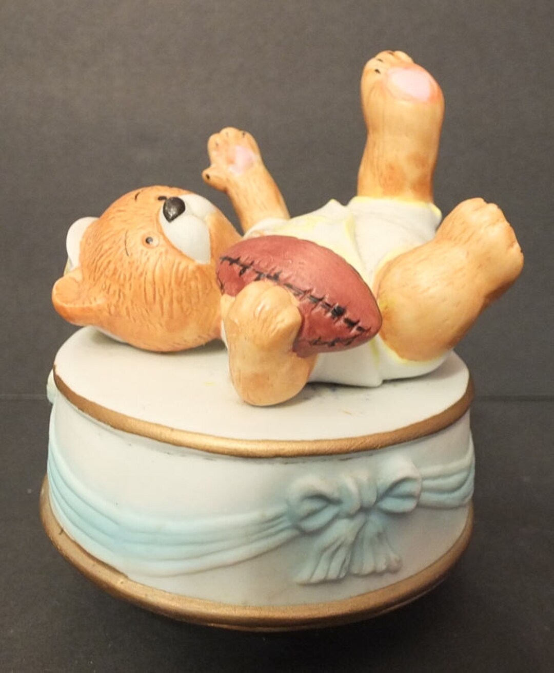 Teddy Bear With Football Music Box Figurine - Etsy