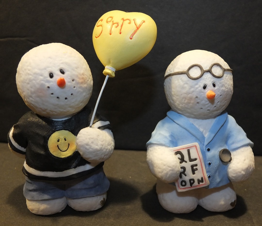 2 Sarah's Attic Snow Wonder Snowmen Figurines "sorry" & "eye Doctor" - Etsy